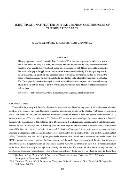 Pdf Identification Of Flutter Derivatives From Gust Response Of Trussed Bridge Deck