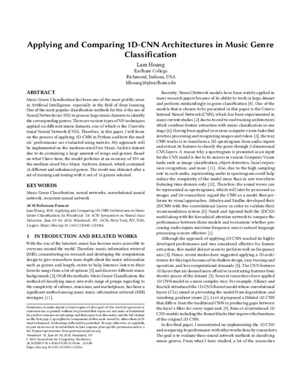 (PDF) Applying and Comparing 1D-CNN Architectures in Music Genre Classification