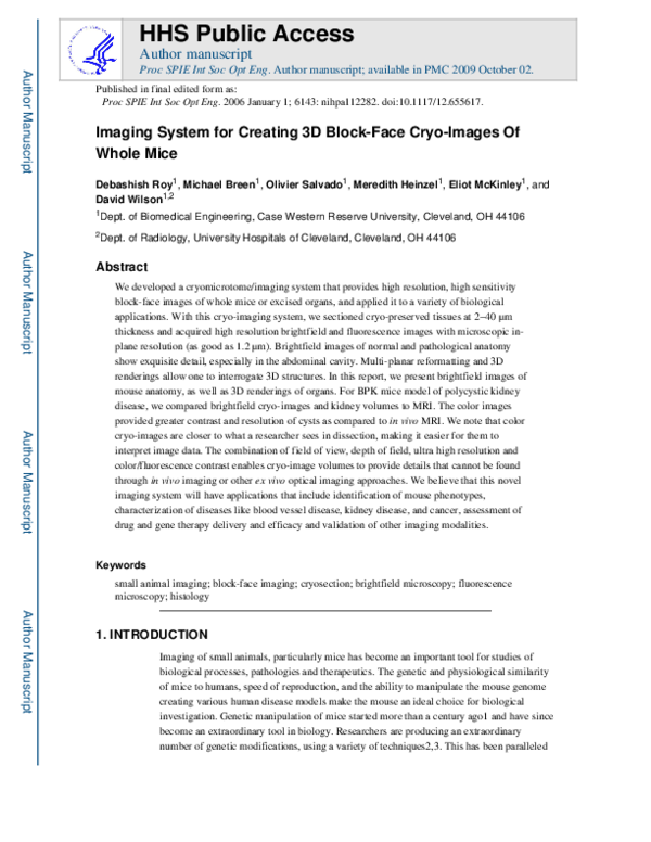 (PDF) Imaging system for creating 3D block-face cryo-images of whole ...