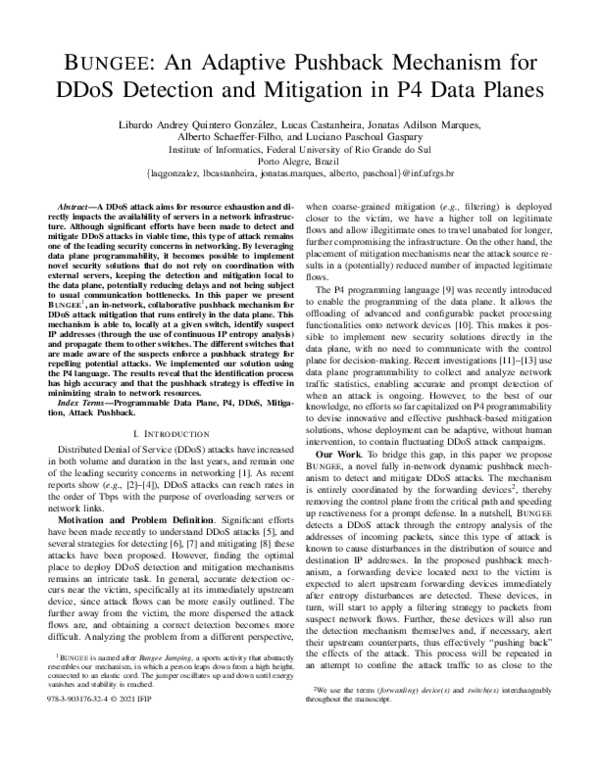 (PDF) BUNGEE: An Adaptive Pushback Mechanism for DDoS Detection and Mitigation in P4 Data Planes ...