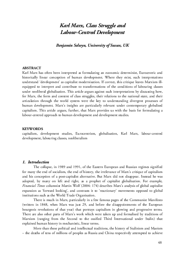 (PDF) Karl Marx, Class Struggle and Labour-Centred Development