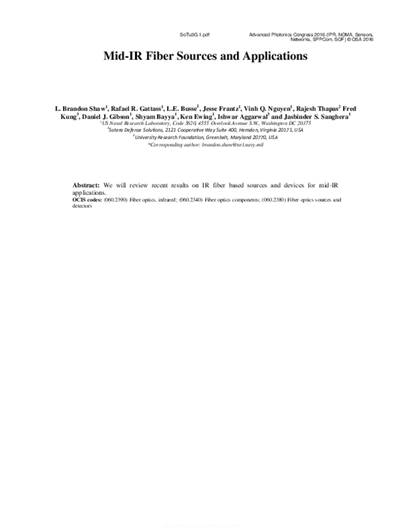(PDF) Mid-IR Fiber Sources and Applications (PDF) Mid-IR Fiber Sources and Applications