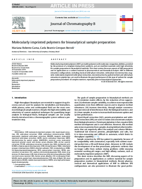 (PDF) Molecularly imprinted polymers for bioanalytical sample preparation