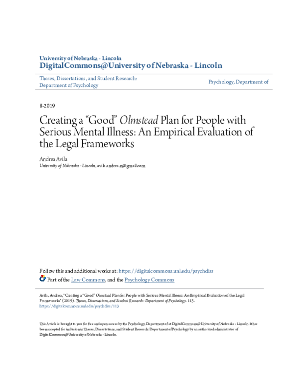 (PDF) Creating a “Good” Olmstead Plan for People with Serious Mental ...