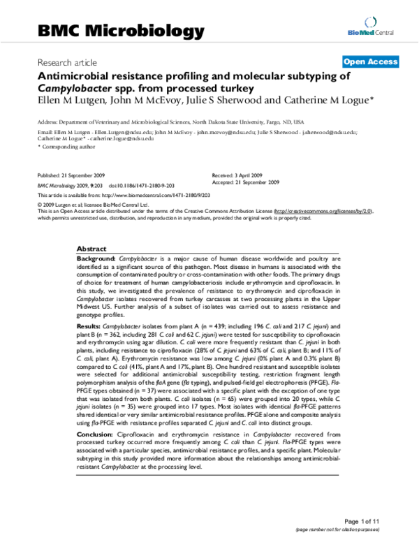 (PDF) Antimicrobial resistance profiling and molecular subtyping of Campylobacterspp. from ...