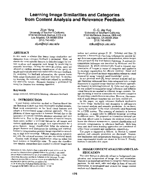 (PDF) Learning image similarities and categories from content analysis and relevance feedback