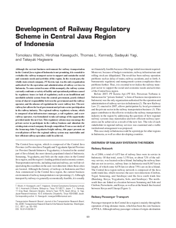 (PDF) Development of Railway Regulatory Scheme in Central Java Region ...