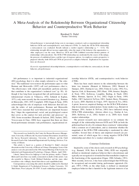 (PDF) A Meta-Analysis of the Relationship Between Organizational Citizenship Behavior and ...
