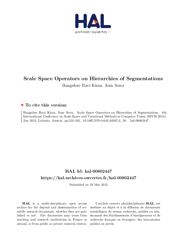(PDF) Scale Space Operators on Hierarchies of Segmentations