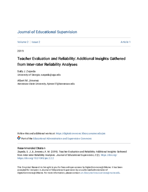 (PDF) Teacher Observation and Reliability: Additional Insights Gathered from Inter-rater ...
