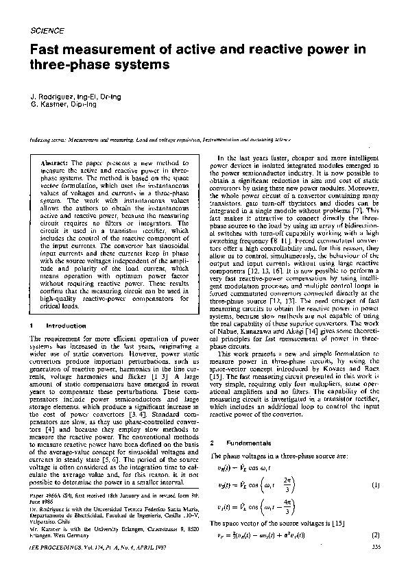 Pdf Fast Measurement Of Active And Reactive Power In Three Phase Systems