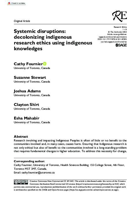 (PDF) Systemic disruptions: decolonizing indigenous research ethics ...