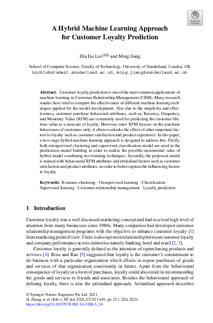 (PDF) A Hybrid Machine Learning Approach for Customer Loyalty Prediction