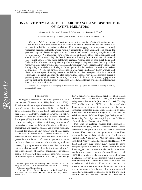 (PDF) Invasive Prey Impacts the Abundance and Distribution of Native ...