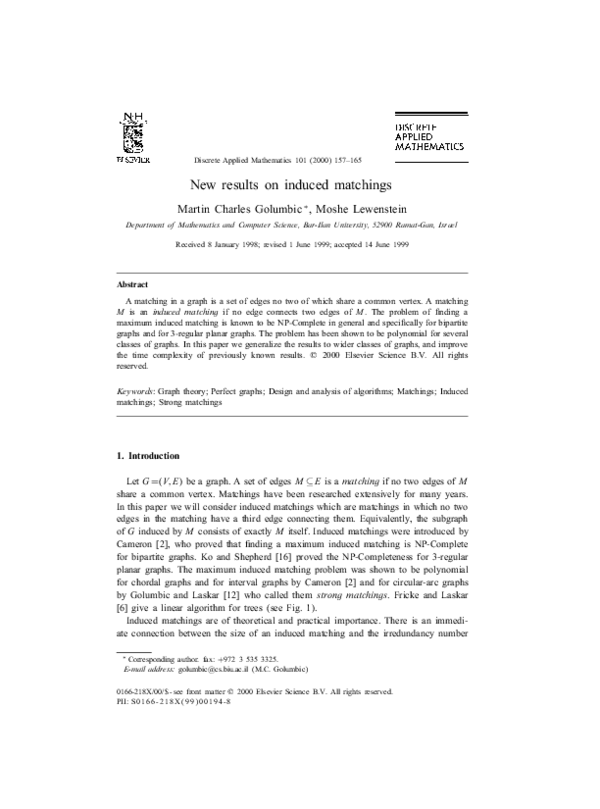 (PDF) New results on induced matchings