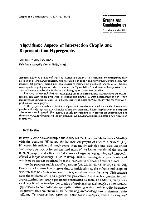 (PDF) Algorithmic aspects of intersection graphs and representation hypergraphs | Martin ...