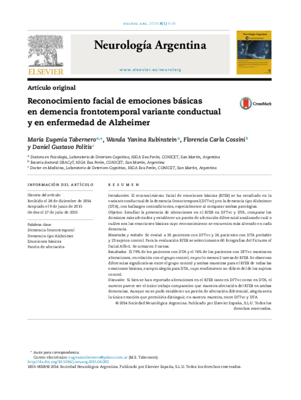 (PDF) Reconocimiento facial de emociones básicas en demencia ...