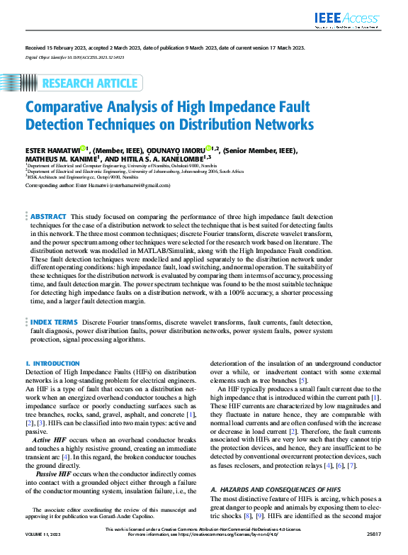 Pdf Comparative Analysis Of High Impedance Fault Detection Techniques On Distribution Networks 