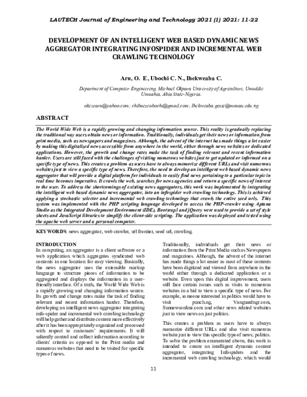 (PDF) Development of an Intelligent Web Based Dynamic News Aggregator ...