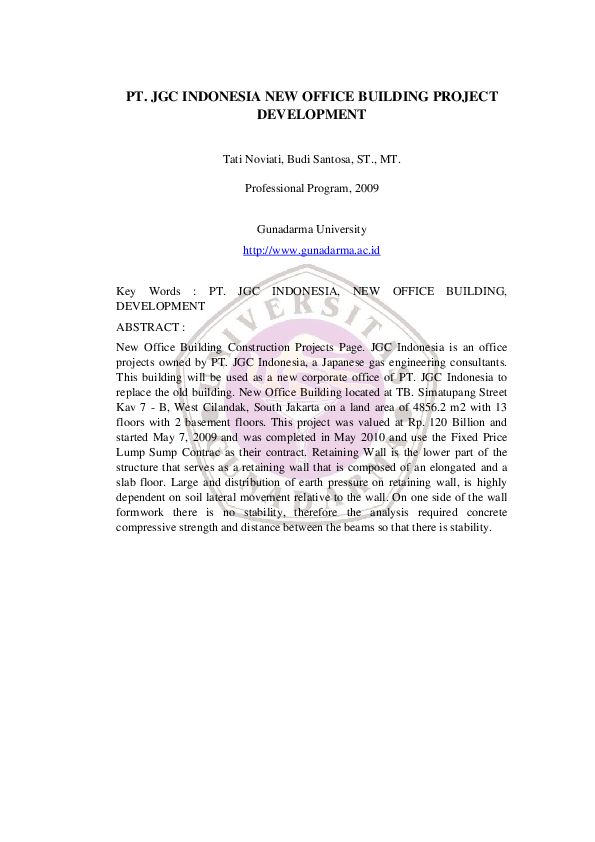 (PDF) PT.JGC Indonesia New Office Building Project Development | budi ...