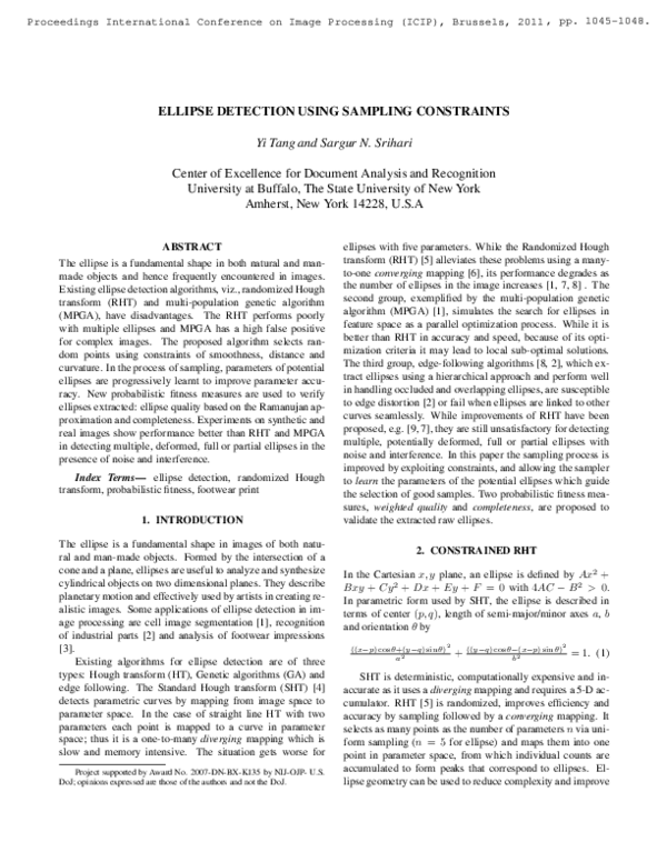 (PDF) Ellipse detection using sampling constraints