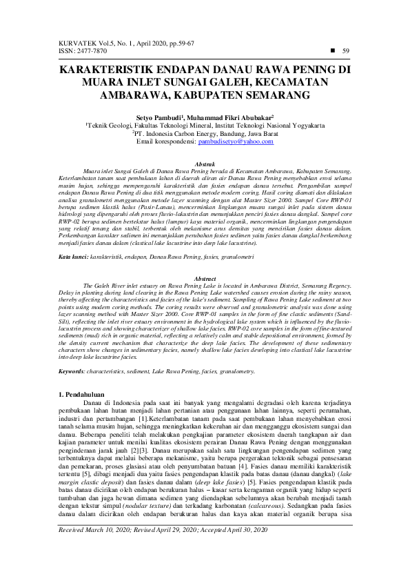 (PDF) Karakteristik Endapan Danau Rawa Pening DI Muara Inlet Sungai ...