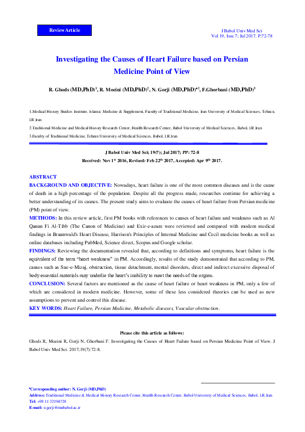 (PDF) Investigating the Causes of Heart Failure based on Persian ...
