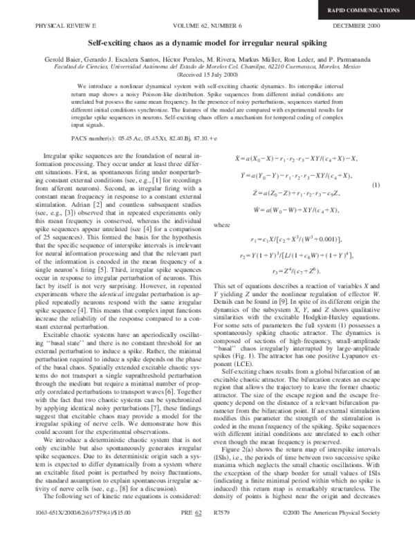 (PDF) Self-exciting chaos as a dynamic model for irregular neural spiking