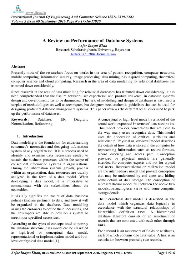 (PDF) A Review on Performance of Database Systems