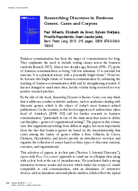 (PDF) Researching discourse in business genres: cases and corpora