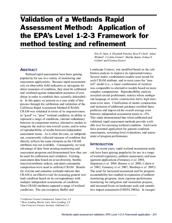 (PDF) Validation of a Wetlands Rapid Assessment Method : Application of the EPA ’ s Level 1-2-3 ...