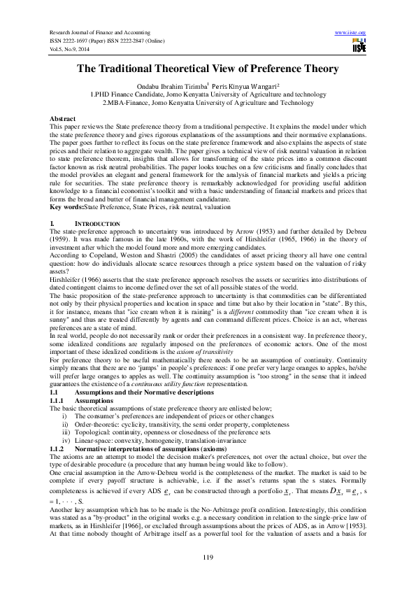 (PDF) The Traditional Theoretical View of Preference Theory