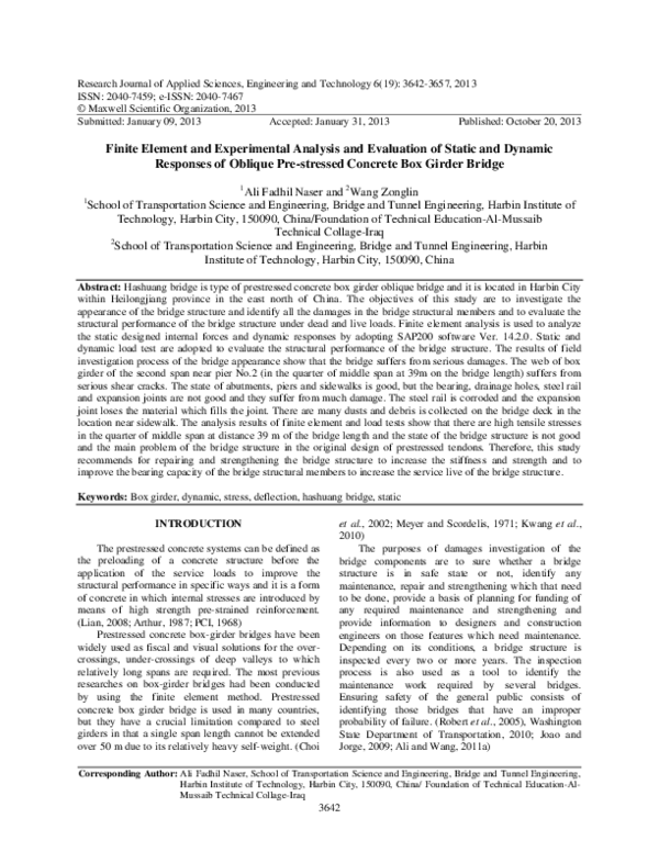 (PDF) Finite Element and Experimental Analysis and Evaluation of Static and Dynamic Responses of ...