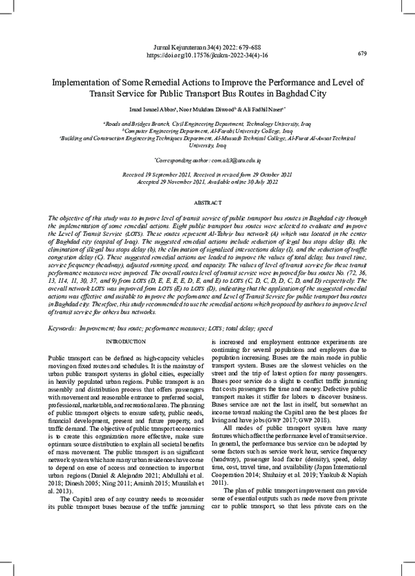 (PDF) Implementation of Some Remedial Actions to Improve the Performance and Level of Transit ...