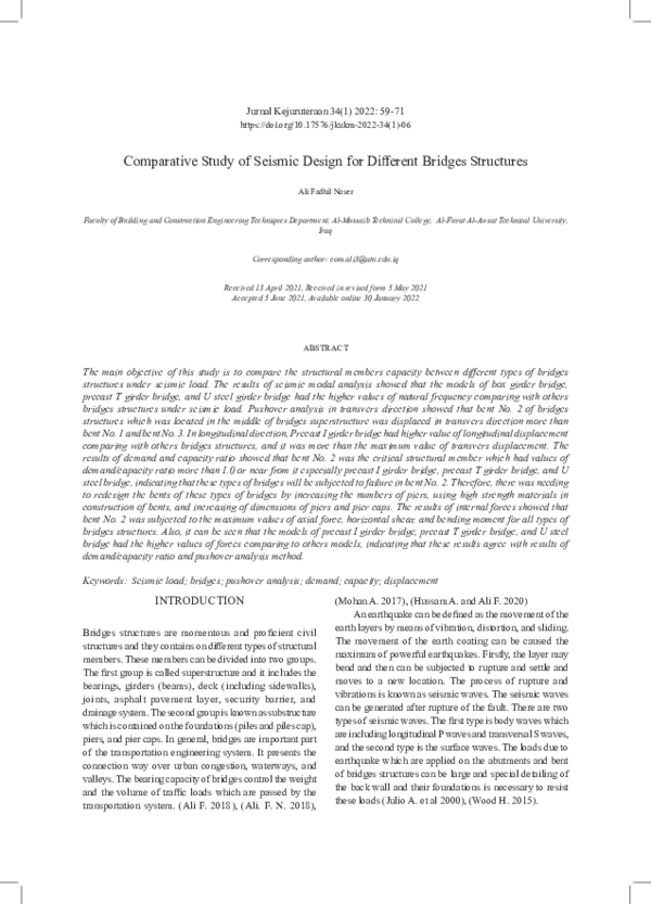 (PDF) Comparative Study of Seismic Design for Different Bridges Structures
