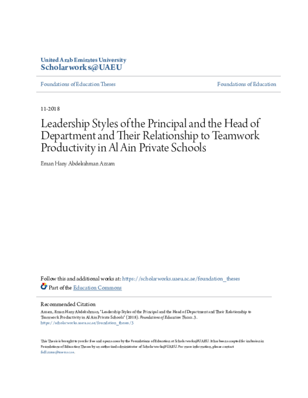 (PDF) Leadership Styles of the Principal and the Head of Department and ...