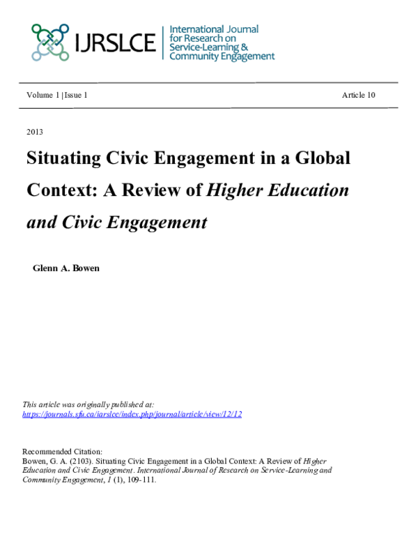 (PDF) Situating Civic Engagement in a Global Context: A Review of ...