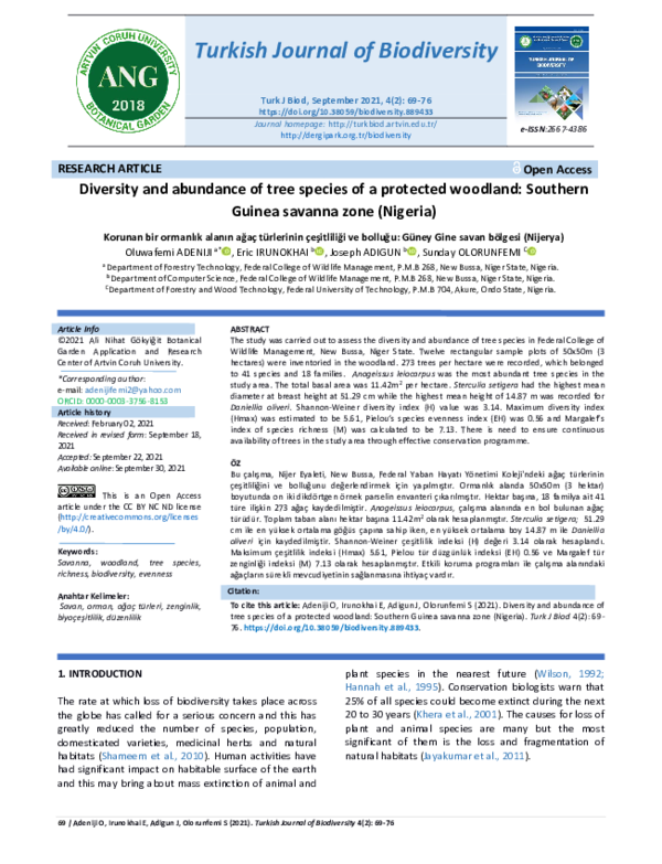 (PDF) Diversity and abundance of tree species of a protected woodland ...