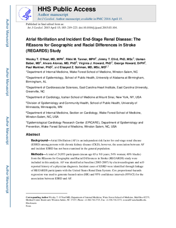 (PDF) Atrial fibrillation and incident end-stage renal disease: The ...