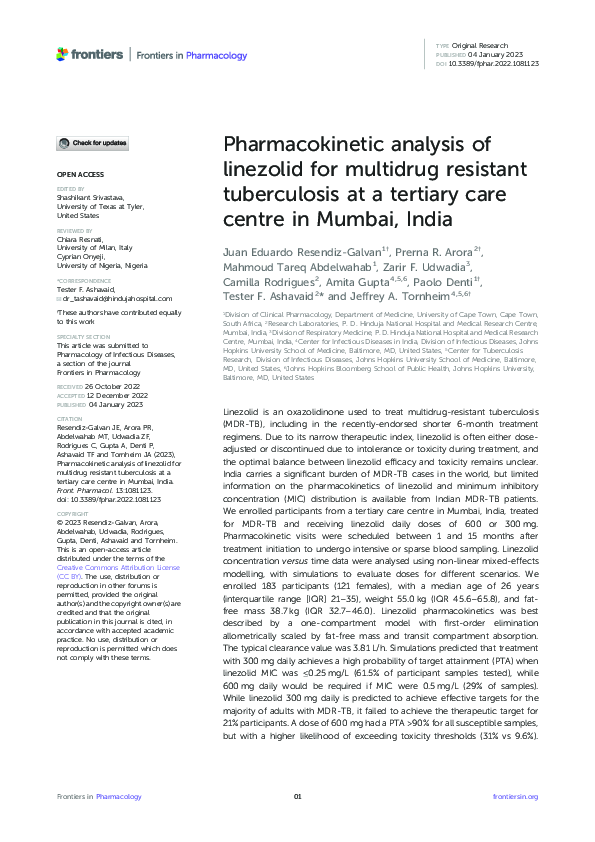 (PDF) Pharmacokinetic analysis of linezolid for multidrug resistant ...