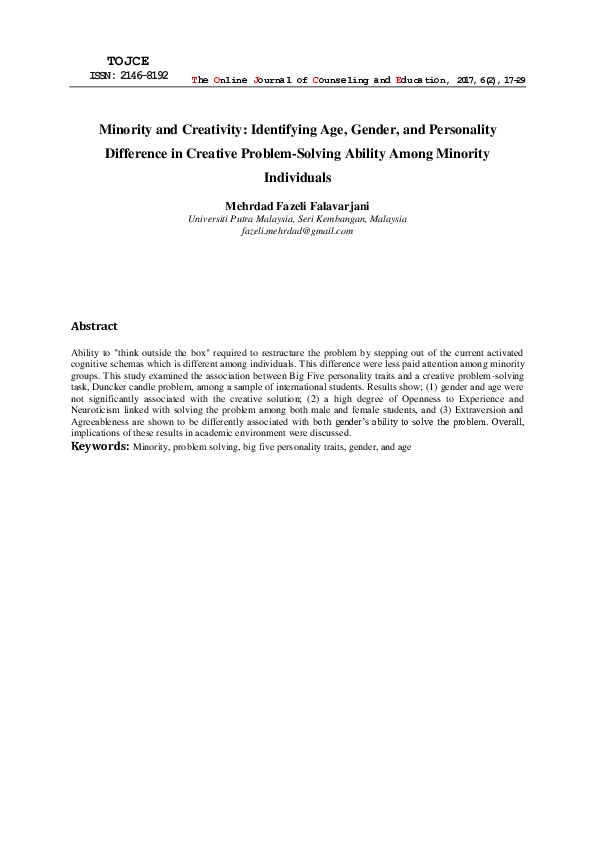 (PDF) Minority and Creativity: Identifying Age, Gender, and Personality Difference in Creative ...