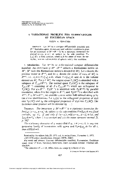 (PDF) A variational problem for submanifolds of Euclidean space