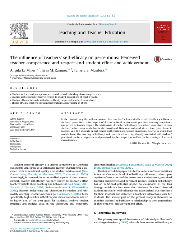 (PDF) The influence of teachers’ self-efficacy on perceptions: Perceived teacher competence and ...