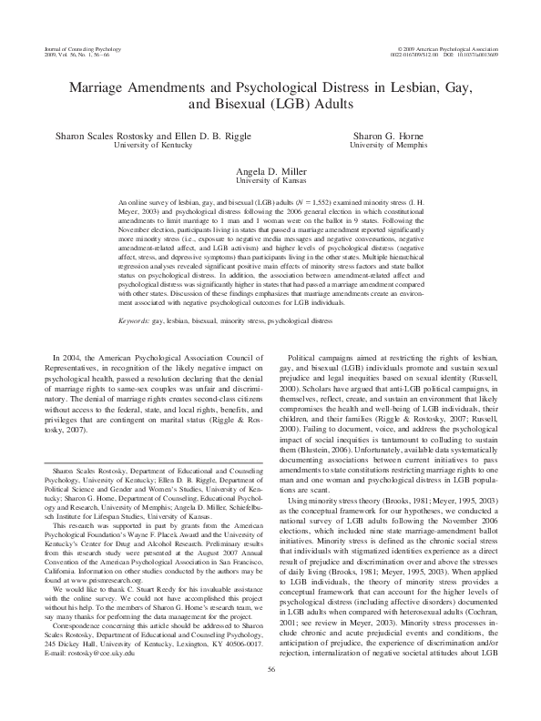 (PDF) Marriage amendments and psychological distress in lesbian, gay ...