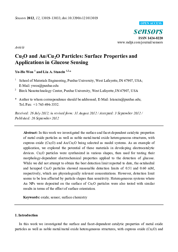 (PDF) Cu2O and Au/Cu2O Particles: Surface Properties and Applications ...