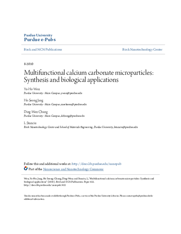 (PDF) Multifunctional calcium carbonate microparticles: Synthesis and ...