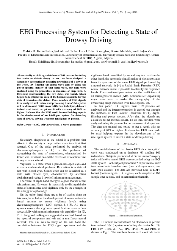 (PDF) EEG Processing System for Detecting a State of Drowsy Driving | Feriel Celia BOUMGHAR ...
