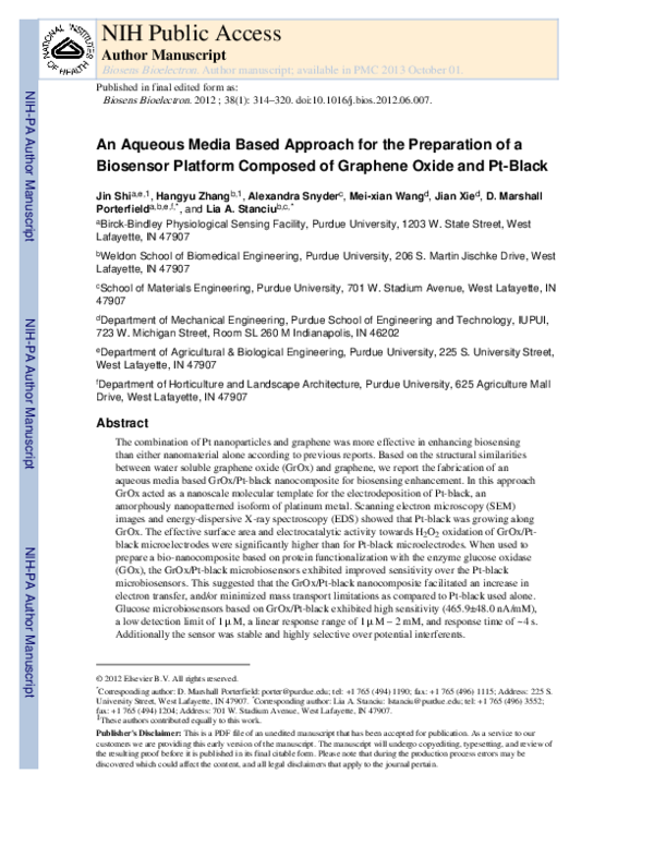 (PDF) An aqueous media based approach for the preparation of a biosensor platform composed of ...