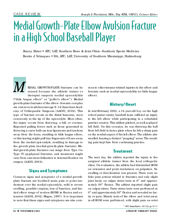 (PDF) Medial Growth-Plate Elbow Avulsion Fracture in a High School ...