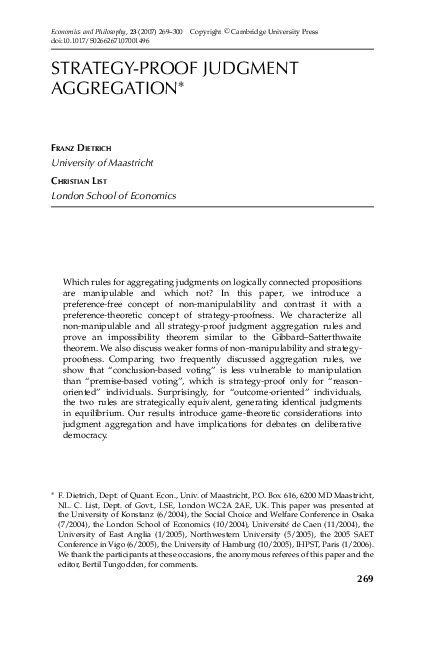 (PDF) Strategy-Proof Judgment Aggregation